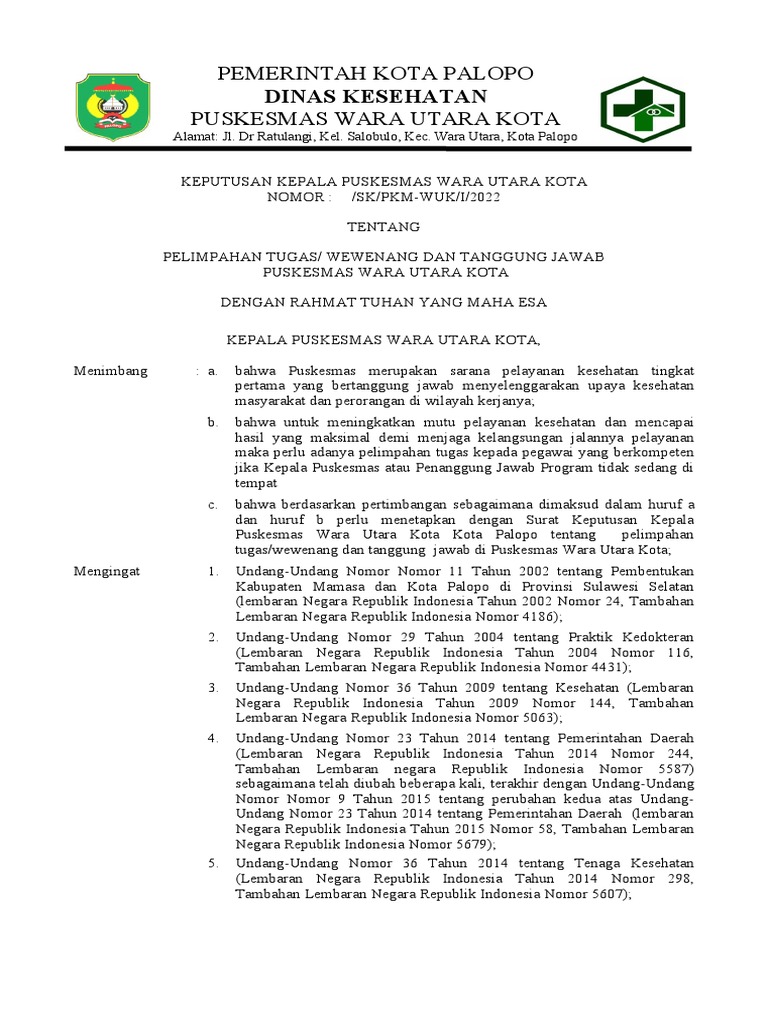 SK Tentang Pelimpahan Wewenang | PDF