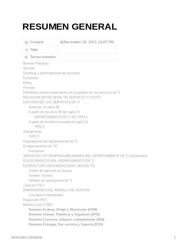 Resumen General | PDF | Itil | Cobit