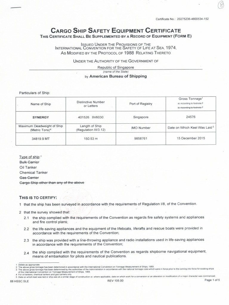 8 Safety Equipment Certificate | PDF
