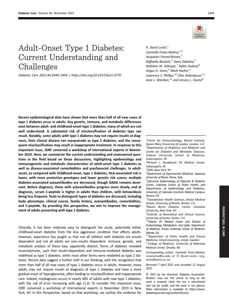 Adult-Onset Type 1 Diabetes - Current Understanding and Challenges Nov ...