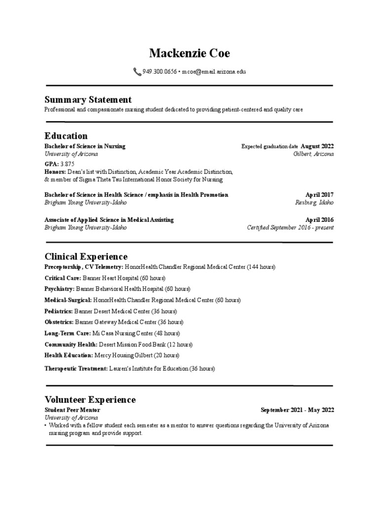 Coe Resume | Download Free PDF | Hospital | Nursing