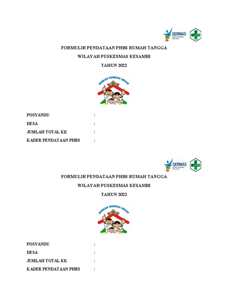 Formulir Pendataan PHBS Rumah Tangga | PDF