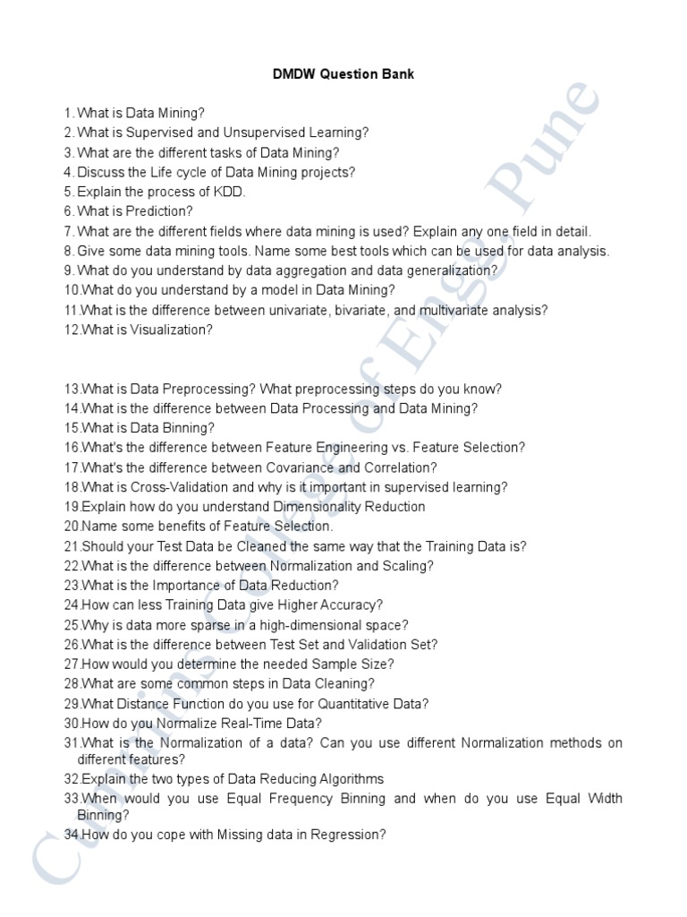 DMDW Lab Oral Question Bank | PDF | Cluster Analysis | Statistical ...