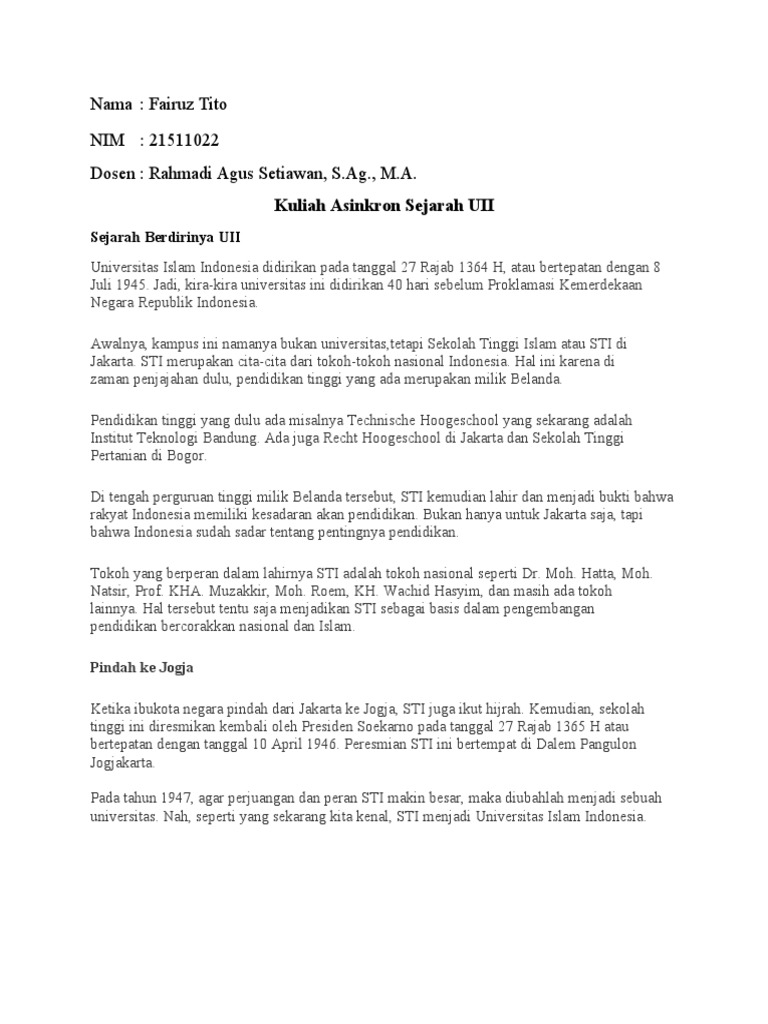 Fairuz Tito - Sejarah UII | PDF