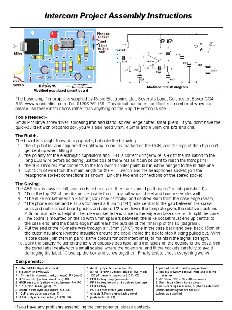 Intercom Instructions | PDF | Headphones | Electrical Connector