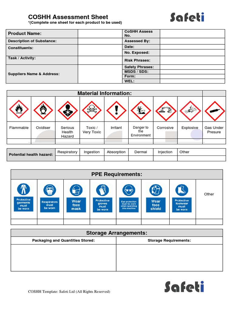 COSHH Assessment Sheet Template | PDF | Occupational Safety And Health ...