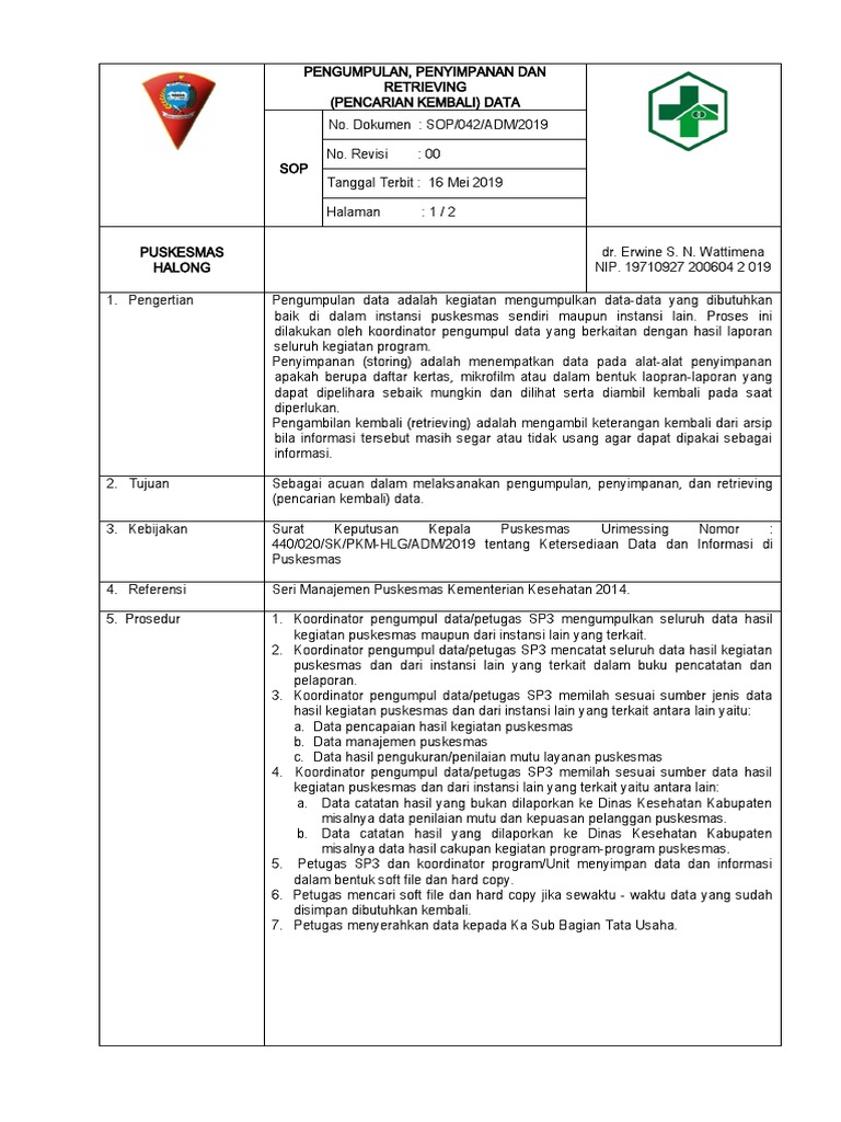 Ep 2 Sop Pengumpulan Dan Penyimpanan Data | PDF