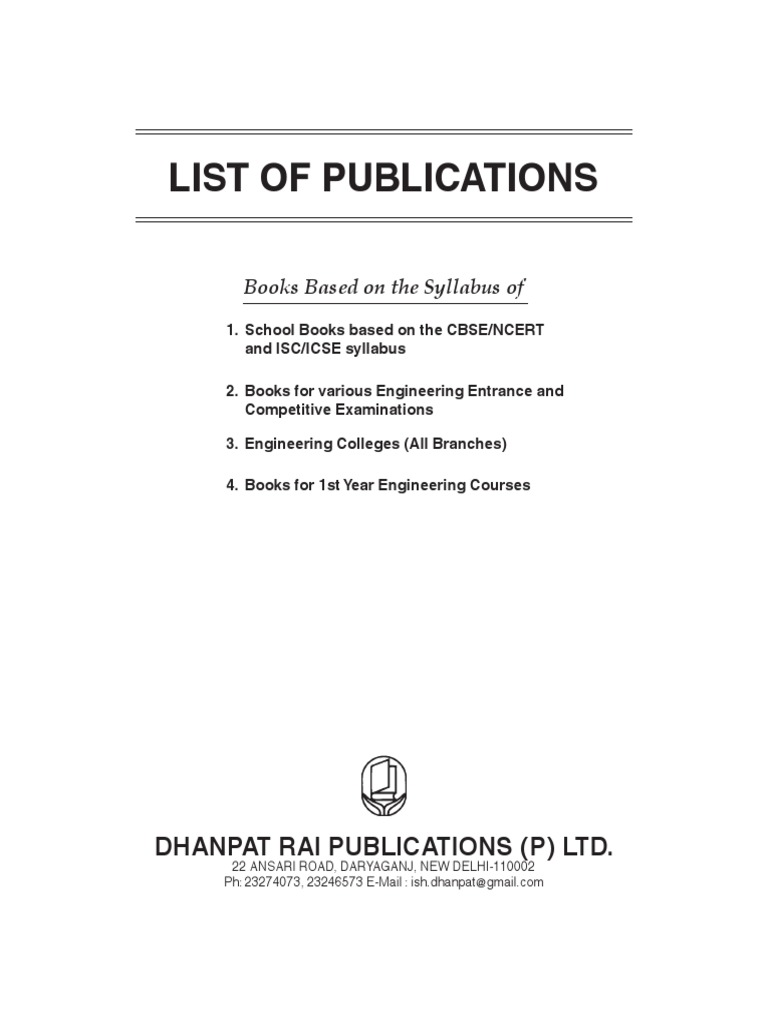 List of Publications: Dhanpat Rai Publications (P) LTD | PDF ...
