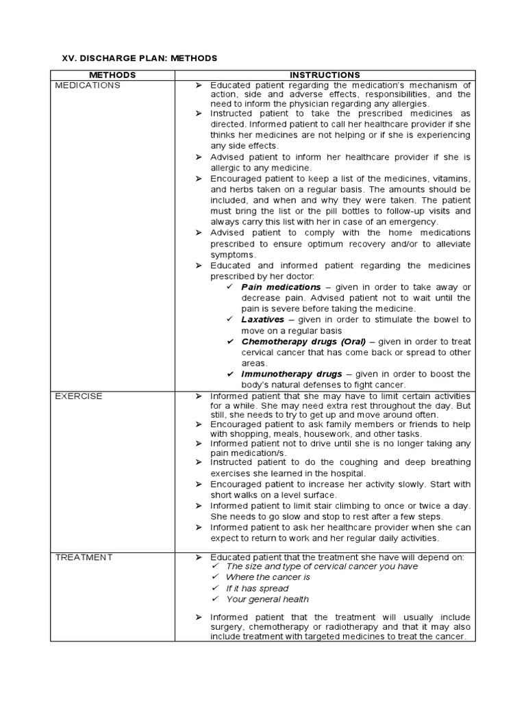 Xv. Discharge Plan: Methods Methods Instructions: Chemotherapy Drugs ...