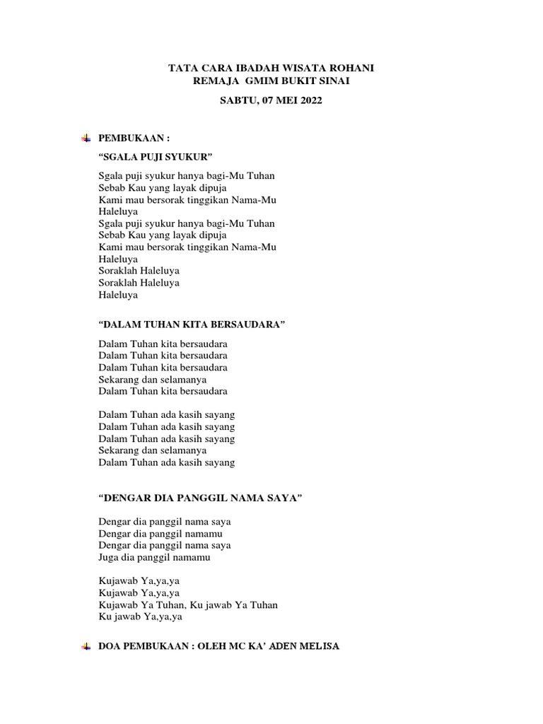 Tata Cara Ibadah Wisata Rohani Remaja Bukit Sinai | PDF