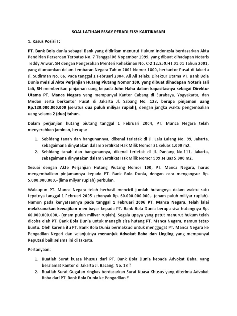 Soal Latihan Essay UPA Peradi | PDF | Hukum