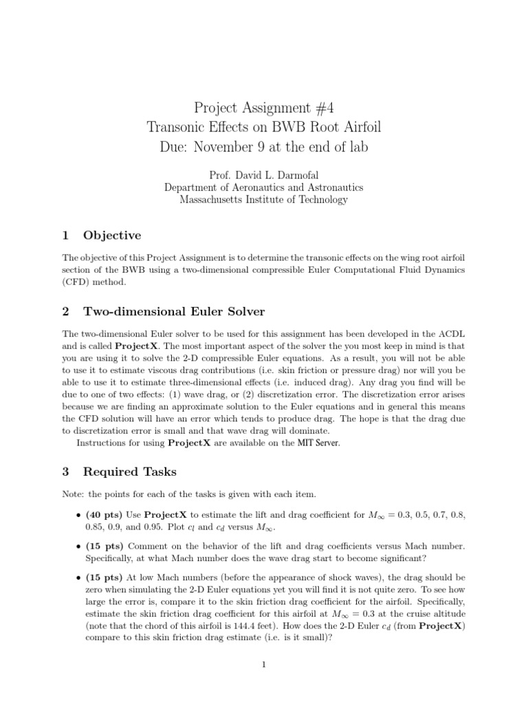 Project Assignment #4 Transonic Effects On BWB Root Airfoil Due ...