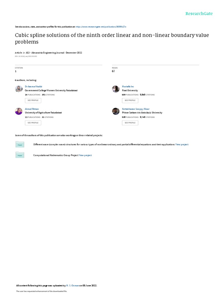 Cubic Spline Solutions of The Ninth Order Linear and Non-Linear Boundary Value Problems ...