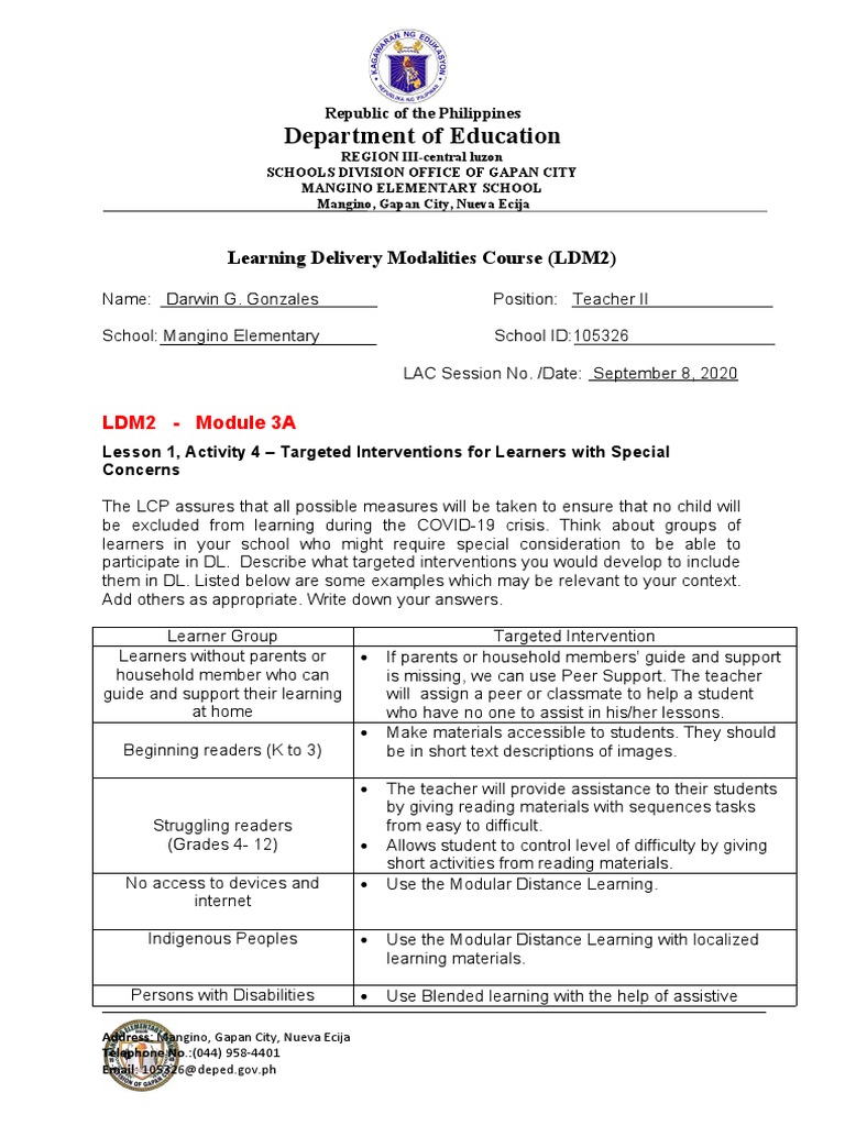 Targeted Interventions and Adaptations for Distance Learning Delivery ...