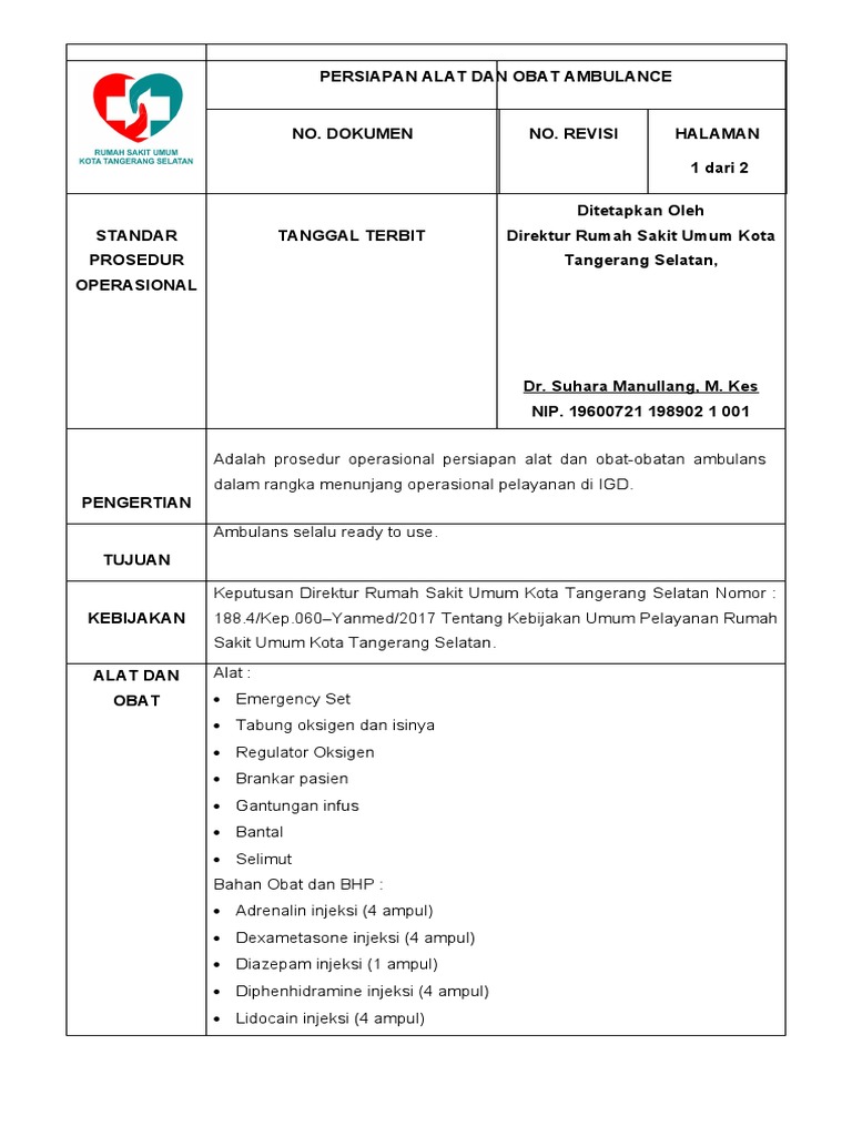 Spo Persiapan Alat Dan Obat Ambulance | PDF