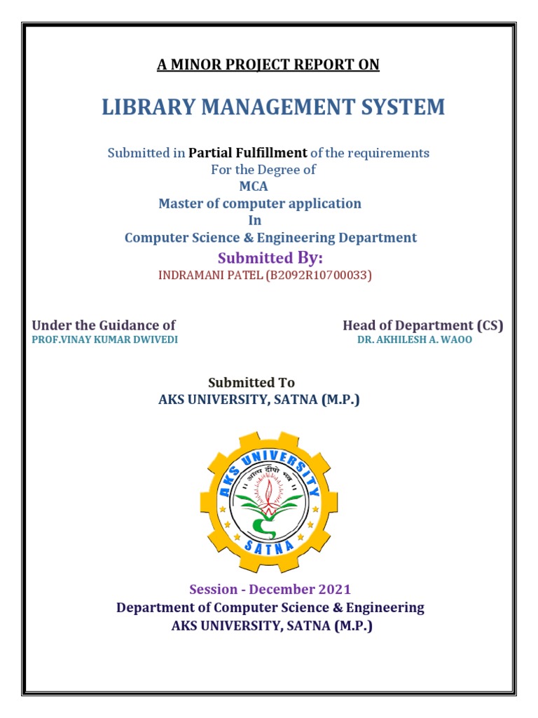 Library Management System: A Minor Project Report On | PDF | Academic ...