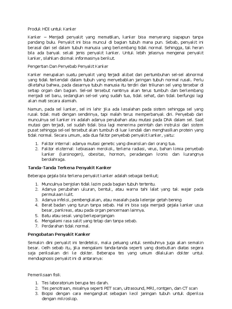 Produk HDI Untuk Kanker | PDF