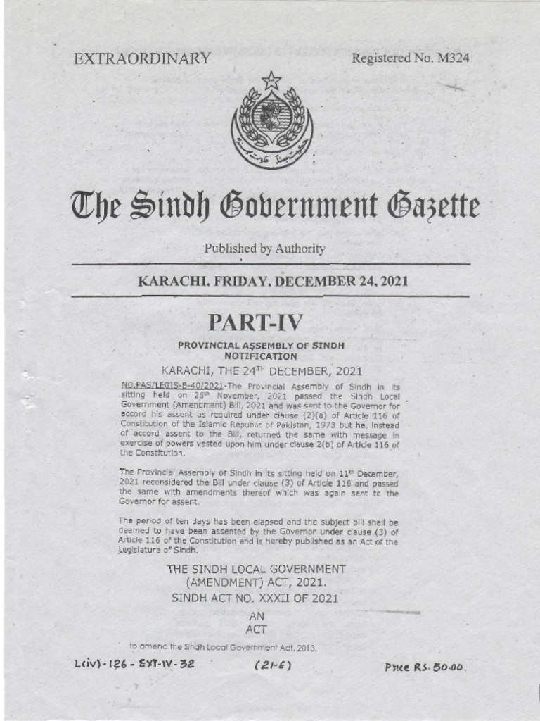 Sindh Local Government Amendment 2021 | PDF | Bill (Law) | Royal Assent