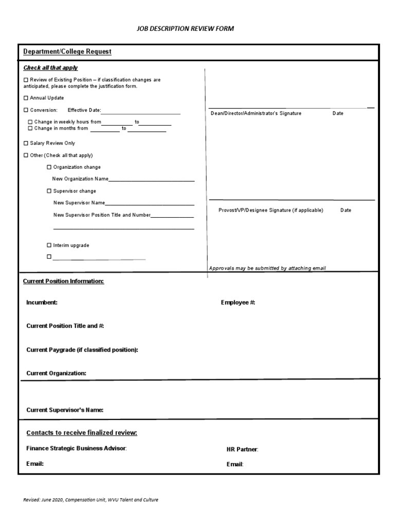 Job Description Review Form Template | PDF | License | Employment