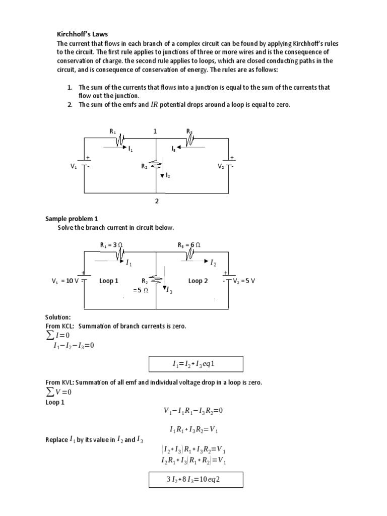Kirchhoff's Laws: Sample Problem 1 | PDF | Electrical Circuits | Voltage