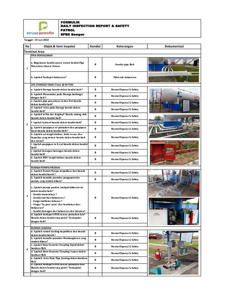 Daily Inspection Report HSSE - SPBE Semper 25 Jun 2022 | PDF