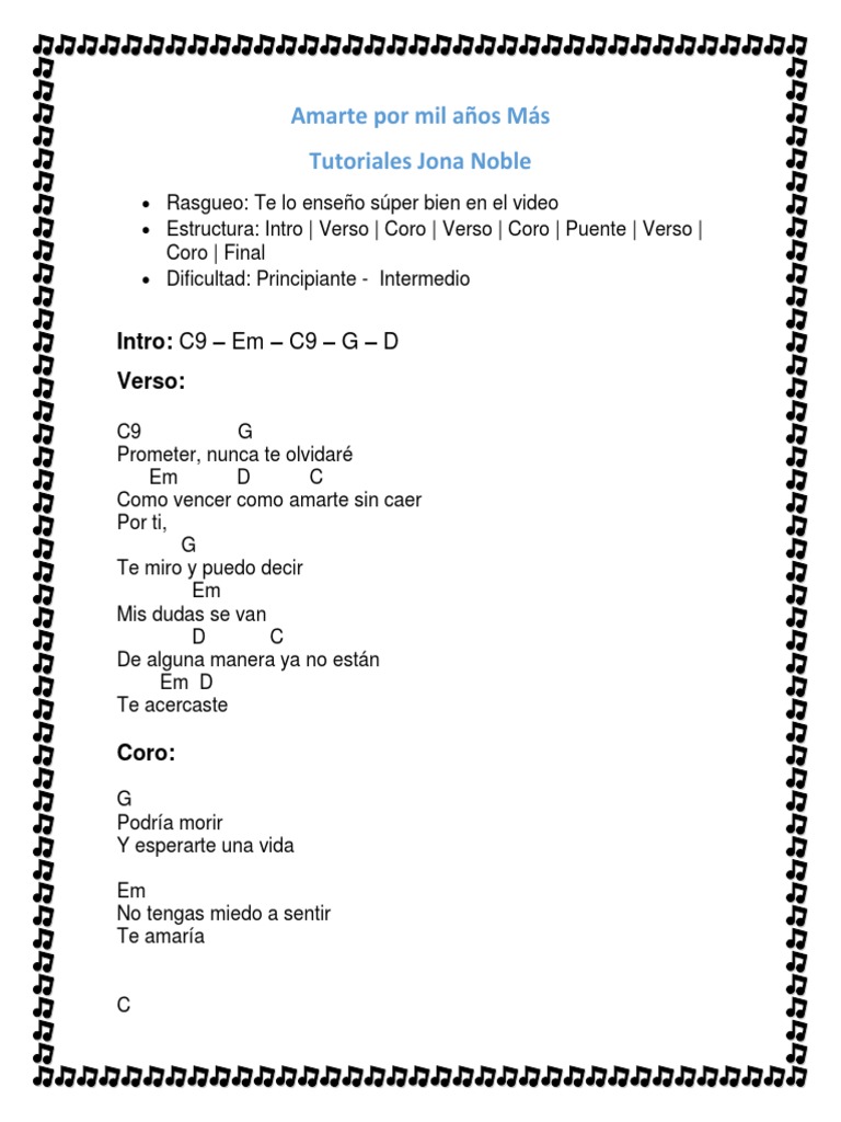 Amarte Por Mil Años Más Acordes PDF | PDF | Arte