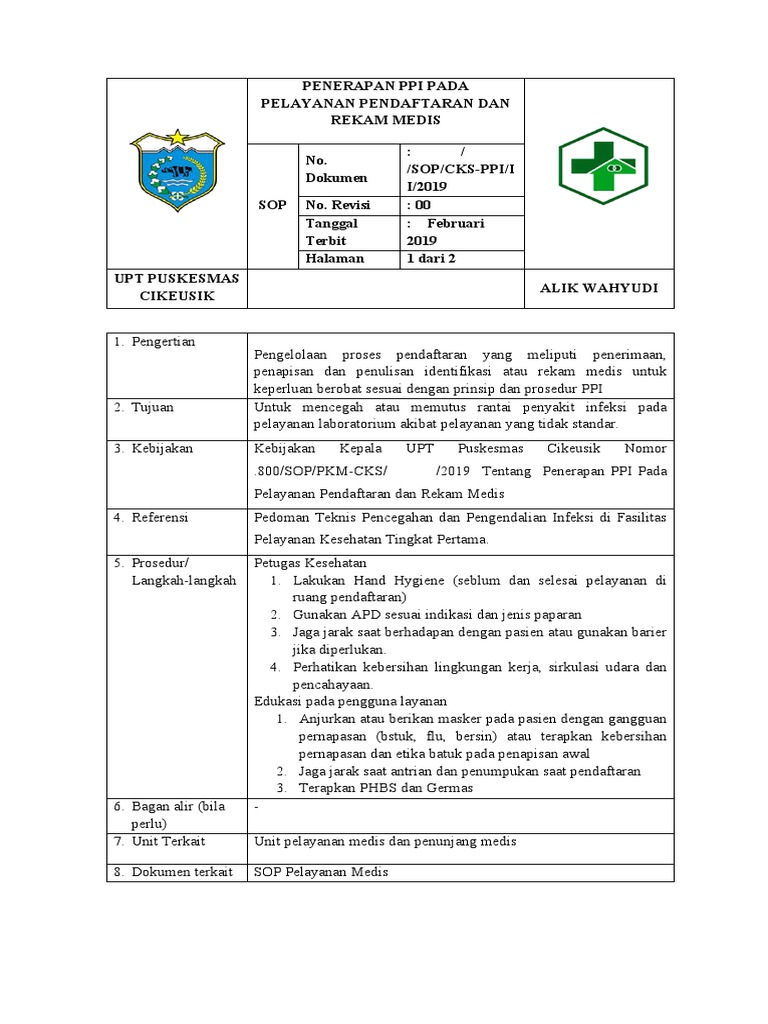 Sop Ppi Endaftran Dan Rekam Medis | PDF | Sains & Matematika