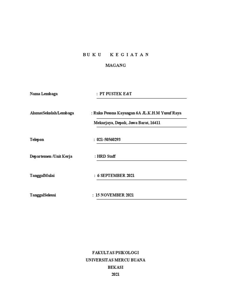 Buku Kegiatan Magang - Della Dwi Pangestuti Riyado - 46118210076 | PDF