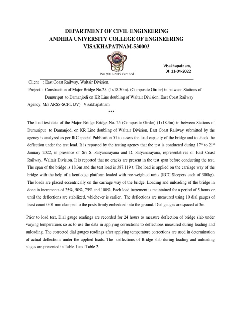 Load - Test Report - Bridge No. 25 | Download Free PDF | Bridge ...