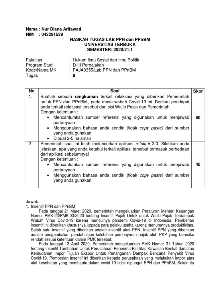 Tugas 8 PPN Dan PPNBM | PDF | Bisnis | Pengelolaan Keuangan & Uang