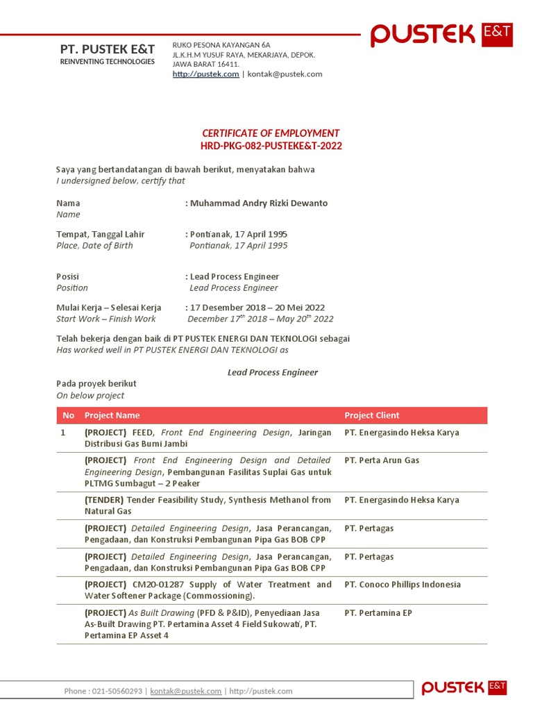 Paklaring Muhammad Andry - Draft | PDF | Alternative Fuel | Energy And ...