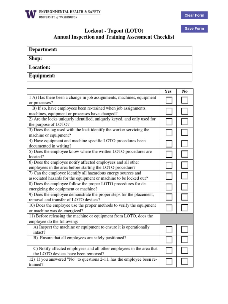 LOTO Annual Inspection | PDF | Occupational Safety And Health | Labor ...