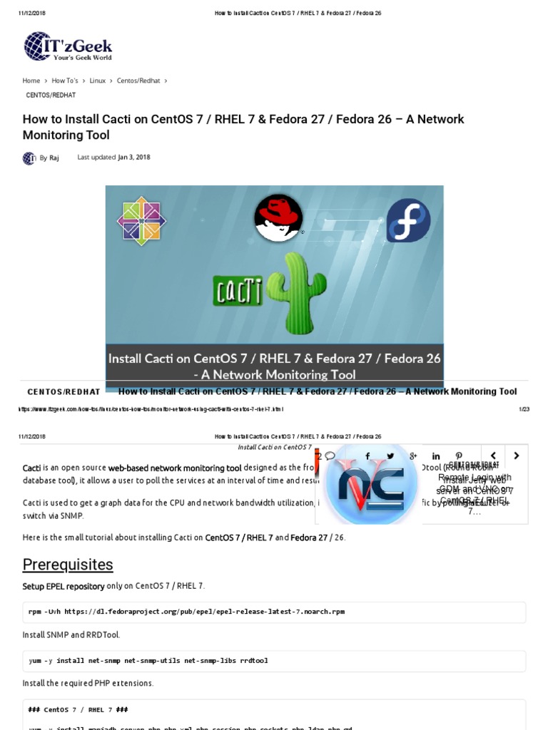How To Install Cacti On CentOS 7 - RHEL 7 & Fedora 27 - Fedora 26 | PDF ...