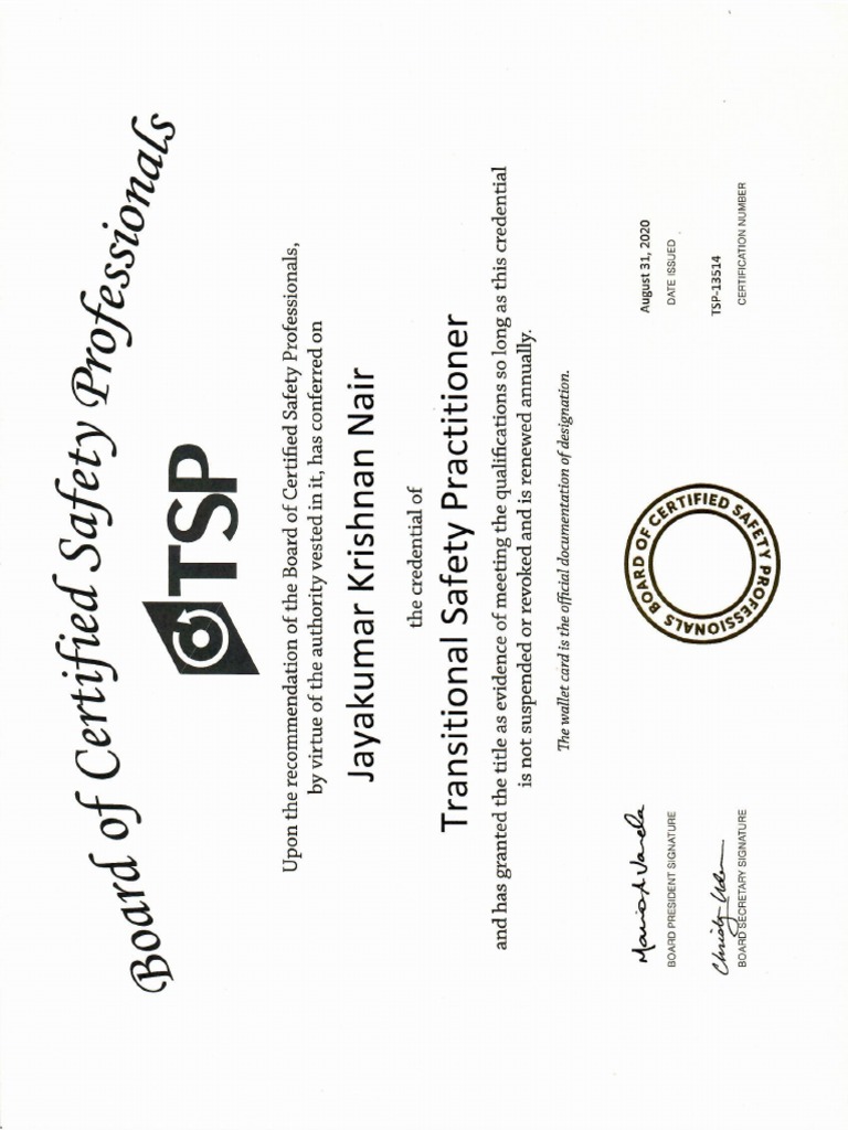 TSP Certificate | PDF