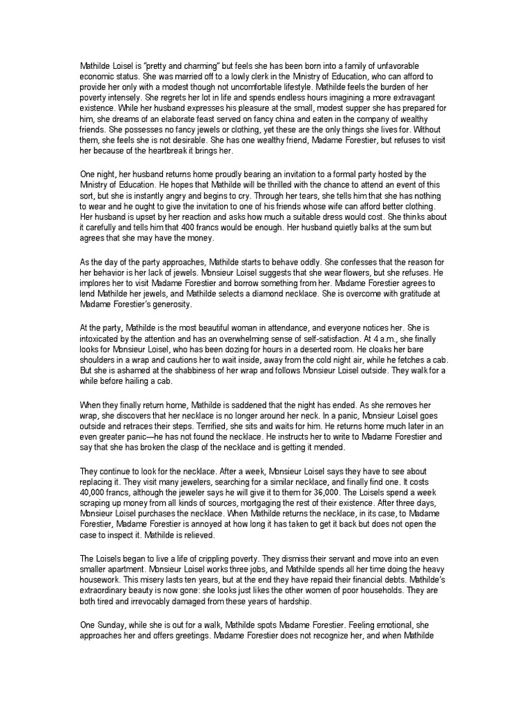 The Necklace (Summary) | PDF | Jewelry | Design