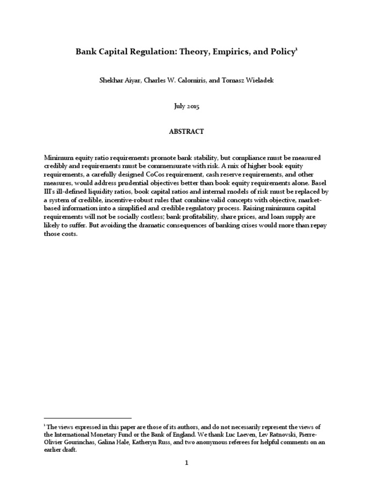 Bank Capital Regulation | PDF | Banks | Capital Requirement
