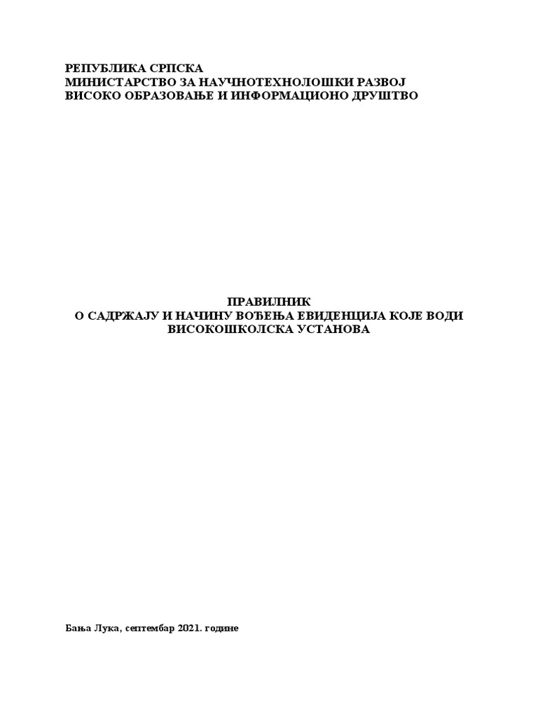 Pravilnik o Sadrzaju I Nacinu Vodjenja Evidencije Studenata Na VS ...
