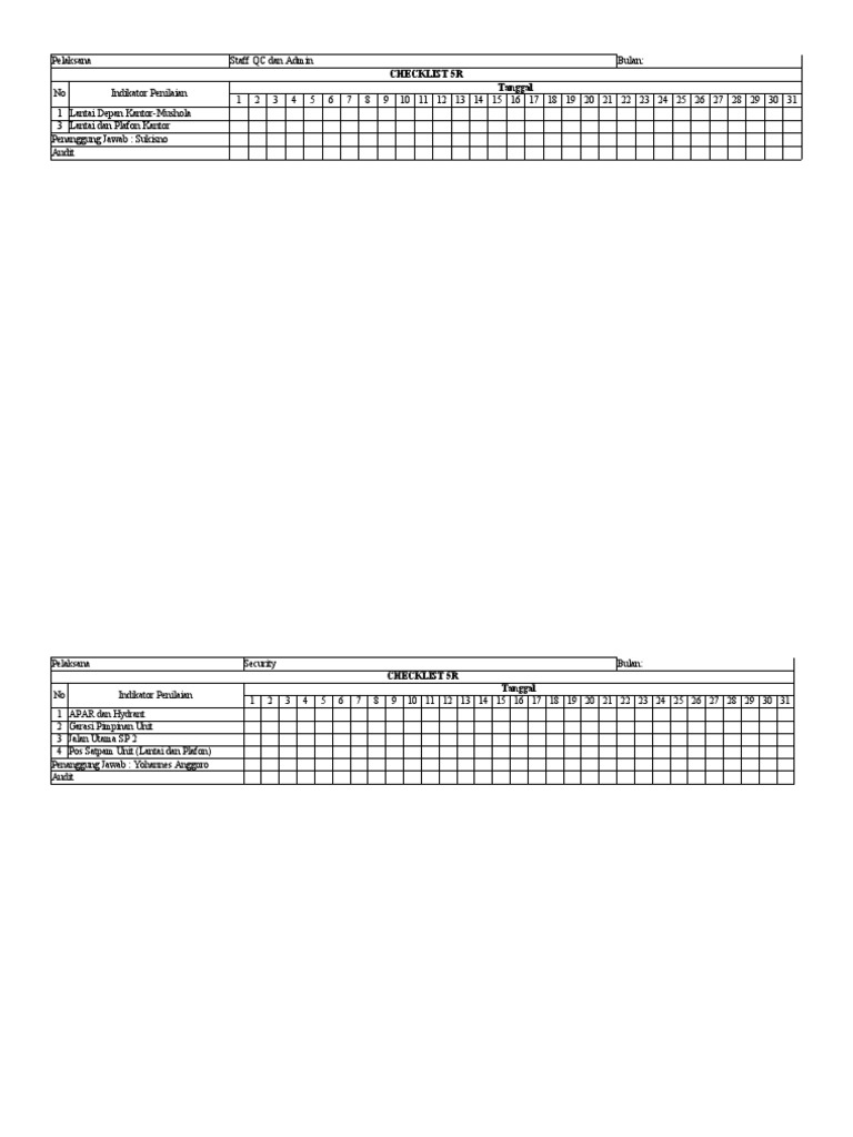Checklist 5R Tanggal | PDF