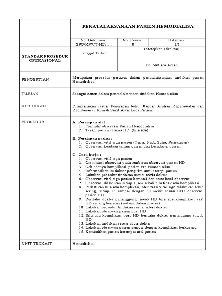 SPO Penatalaksanaan Pasien HD | PDF