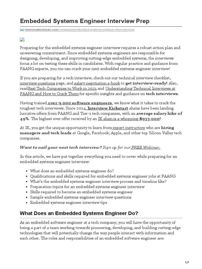 Embedded Systems Engineer Interview Prep Pdf Embedded System Computer Programming
