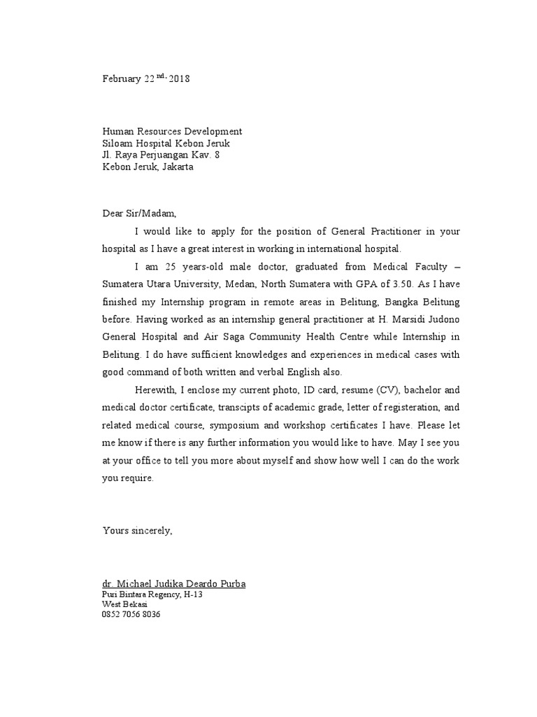 Application Letter Keke | PDF | General Practitioner | Medical School