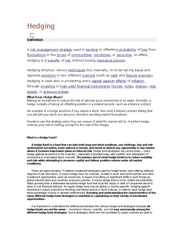 Hedging: What Does Hedge Mean? | PDF | Hedge Fund | Hedge (Finance)