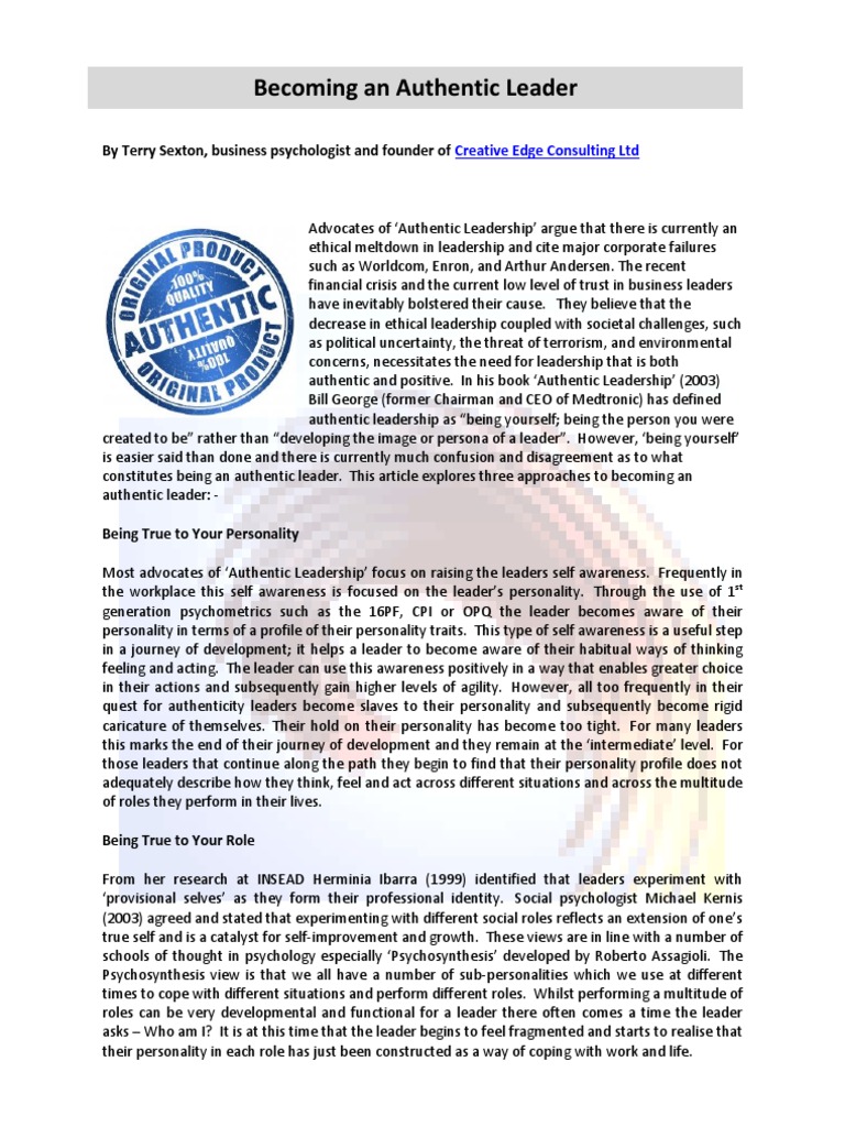 Becoming An Authentic Leader | PDF | Leadership | Self