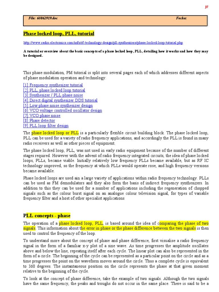 Phase Locked Loop Pll Tutorial Pdf Detector Radio Frequency Modulation