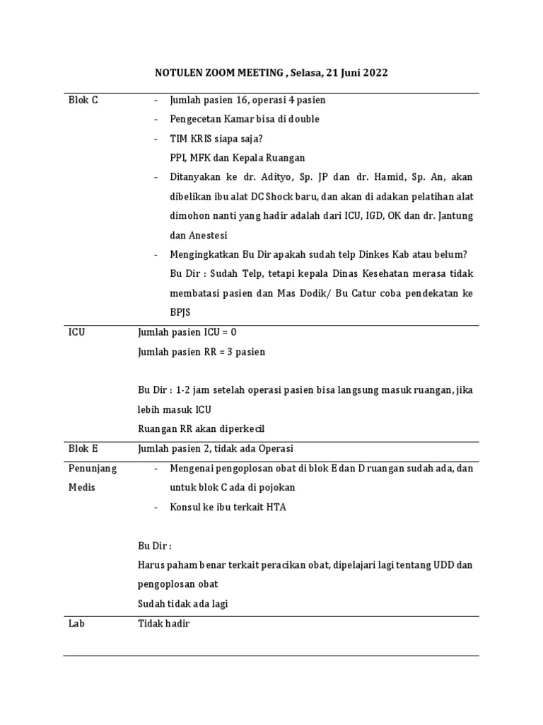 Notulen Zoom Meeting 21 Juni 2022 | PDF