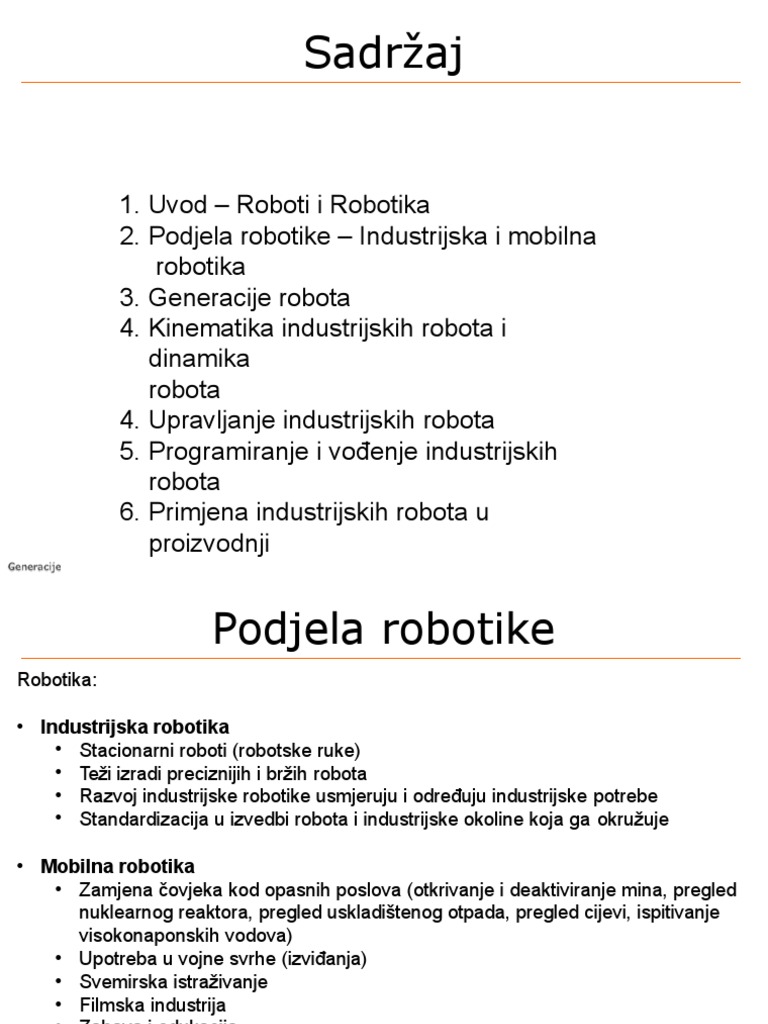 Robotika Podjela I Generacije | PDF