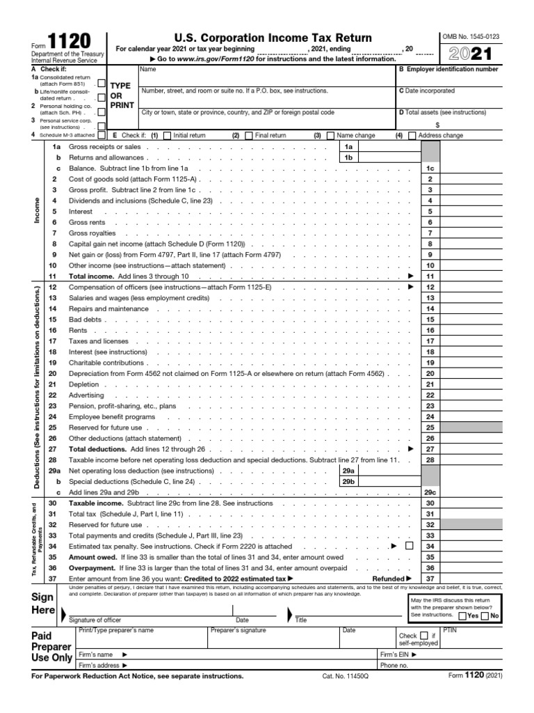 U.S. Corporation Income Tax Return: Type OR Print | PDF | Irs Tax Forms ...