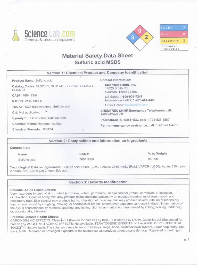MSDS H2so4 | PDF