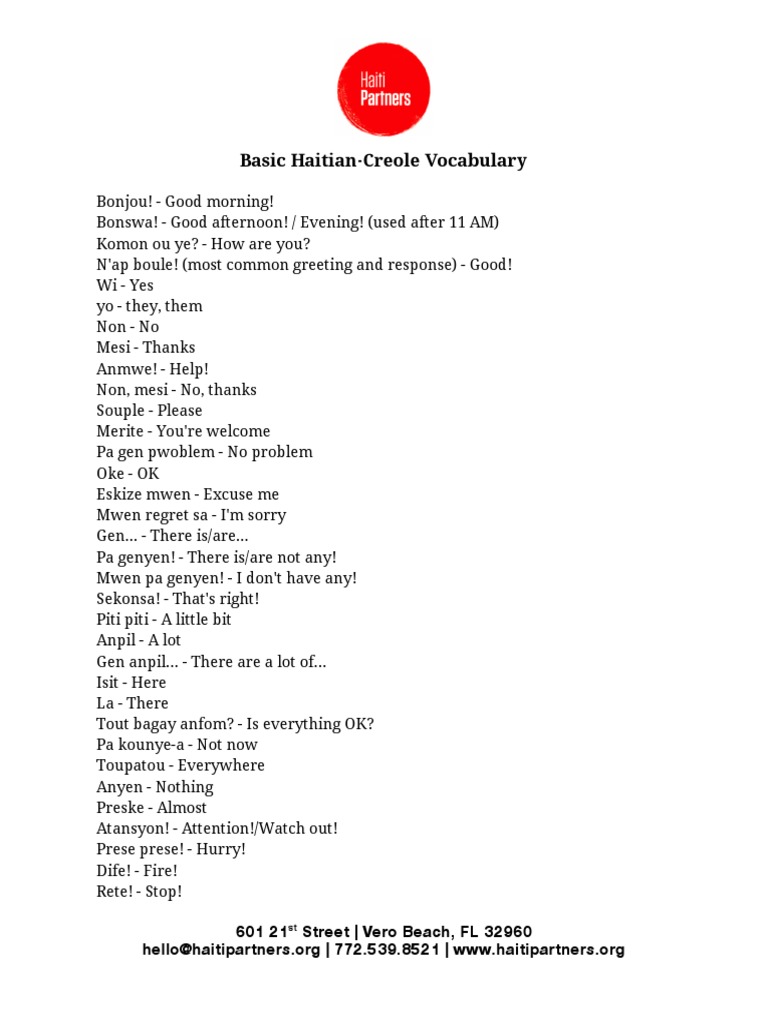 Basic Haitian Creole Vocabulary | PDF | Human Communication | Culture ...