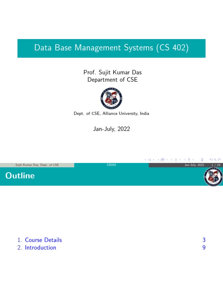 Data Base Management Systems (CS 402) : Prof. Sujit Kumar Das Department of CSE | PDF ...